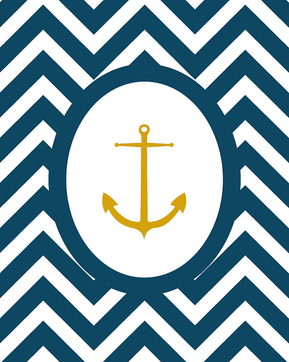 Nautical Chevron Anchor Printable Home Decor Art Print on Luulla