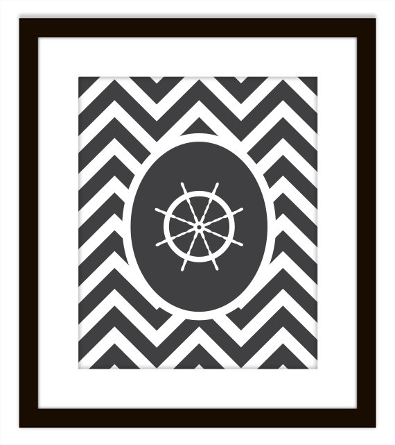 Nautical Themed Chevron Art Print Set Of 3 (Anchor, Wheel, Seagul) on ...